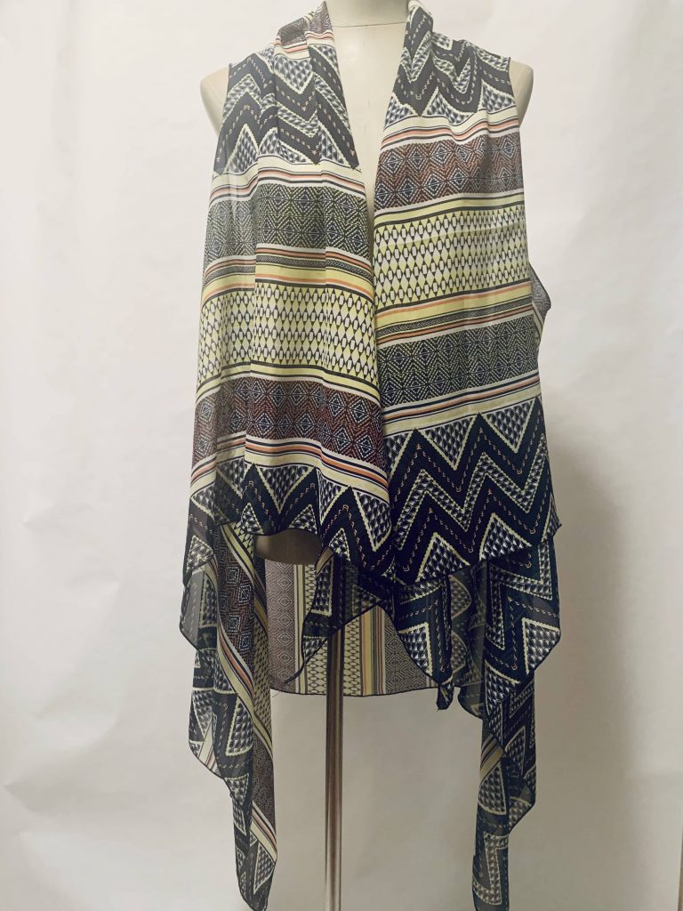 Navy White Yellow Geometric Chiffon Vest - Stately Designs By Donna